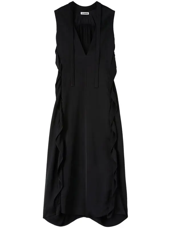 JIL SANDER Ruffle-trim Satin Maxi Dress - Black