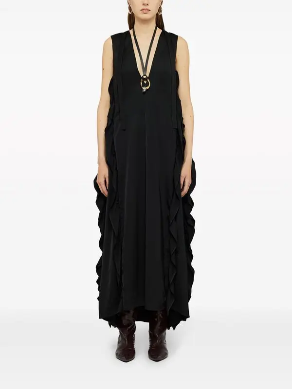 JIL SANDER Ruffle-trim Satin Maxi Dress - Black
