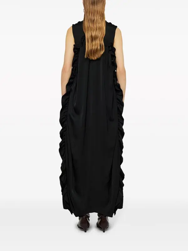 JIL SANDER Ruffle-trim Satin Maxi Dress - Black