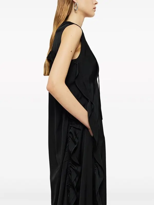 JIL SANDER Ruffle-trim Satin Maxi Dress - Black