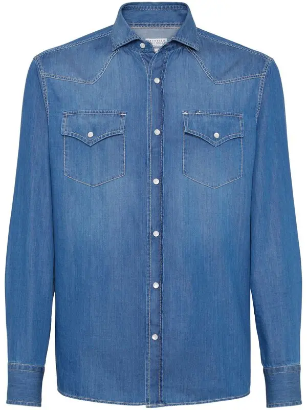 Brunello Cucinelli Denim Press-stud Fastening Shirt - Blue