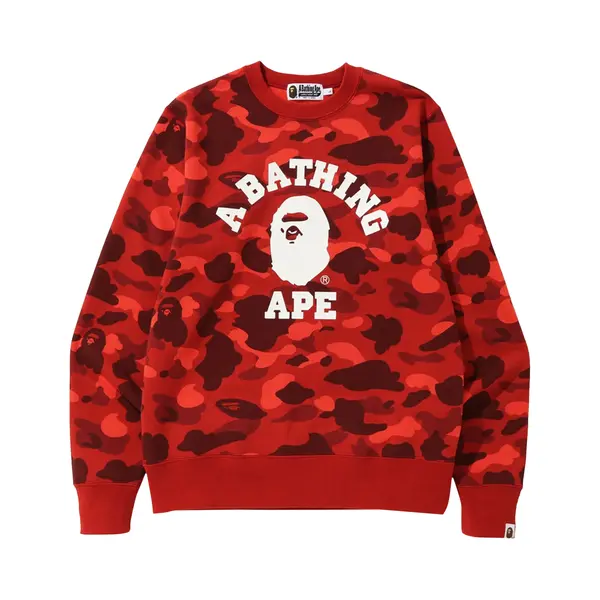 A BATHING APE Color Camo College Crewneck - Red