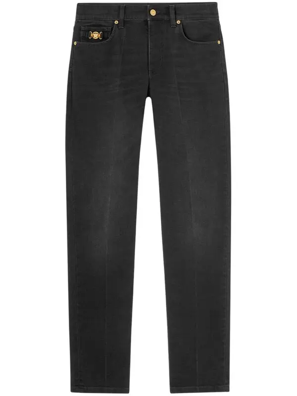 Versace Medusa Head-embellished Slim-fit Jeans - Black