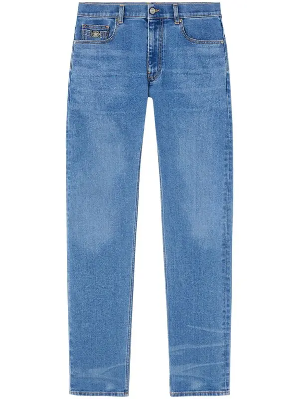 Versace Medusa Head-embellished Slim-fit Jeans - Blue