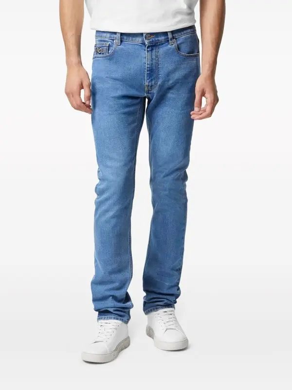 Versace Medusa Head-embellished Slim-fit Jeans - Blue