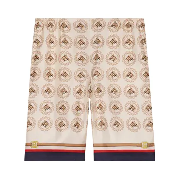 Gucci Equestrian Print Silk Twill Shorts - White