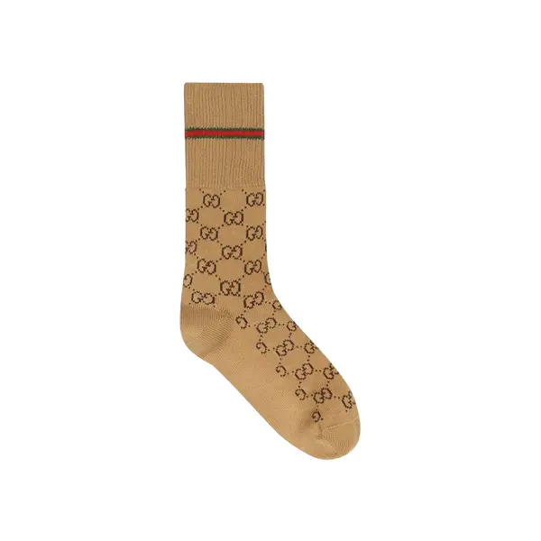 Gucci Gg Web Socks 'camel/dark Green