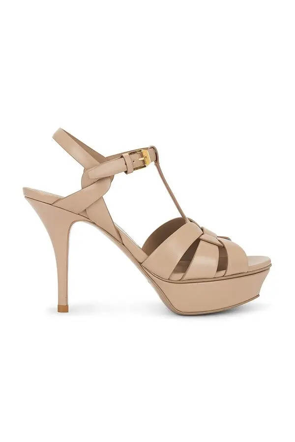 Saint Laurent Tribute Platform Sandal - Dark Beige