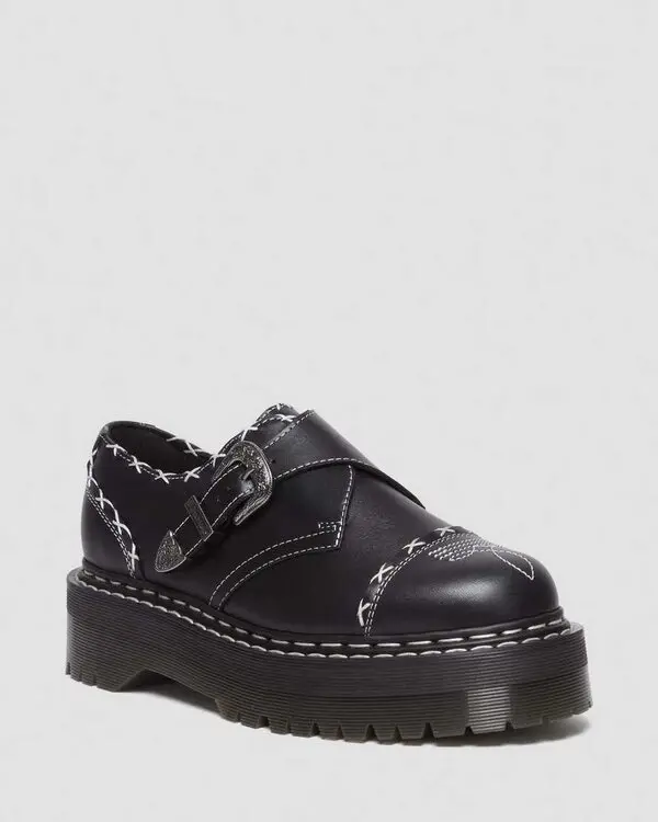 Martens Monk Gothic Americana Leather Platform Shoes Black