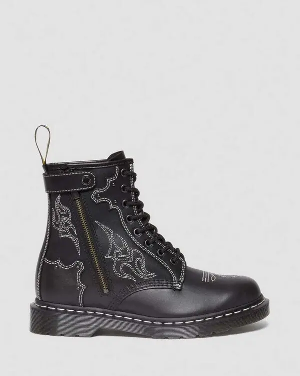 Dr. Martens 1460 Gothic Americana Leather Boots - Black,White