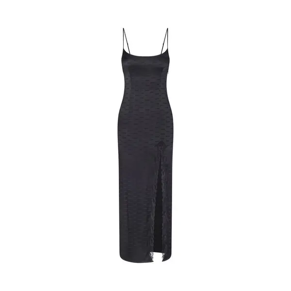 Skims Jacquard Lace Long Slip Dress - Onyx | Editorialist