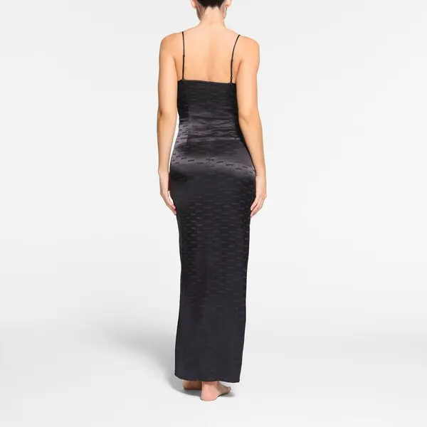 Skims Jacquard Lace Long Slip Dress - Onyx | Editorialist