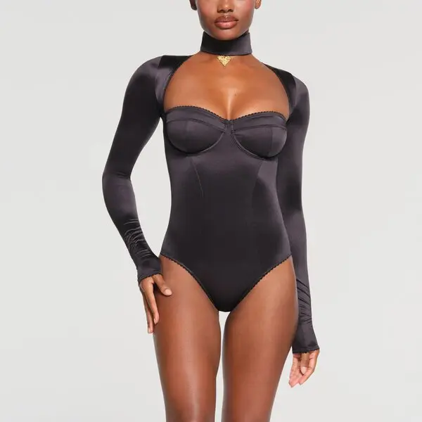SKIMS Stretch Satin Pendant Long Sleeve Bodysuit