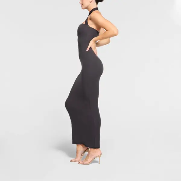 Skims Fits Everybody Wrap Long Slip Dress - Onyx | Editorialist