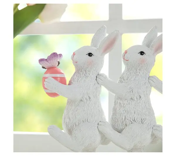 GLITZHOME 9.25' Resin Happy Easter Triple Bunny Table Decor
