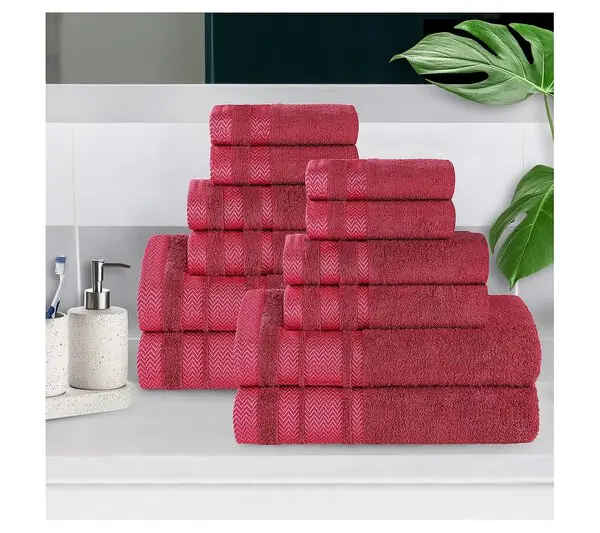 SUPERIOR 12pc Zero Twist Cotton Dobby Border So T Towel Set - One-color