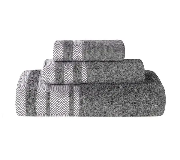 SUPERIOR 3pc Zero Twist Cotton Dobby Border Sof Towel Set