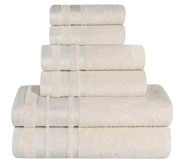 SUPERIOR 6pc Zero Twist Cotton Dobby Border Sof T Towel Set