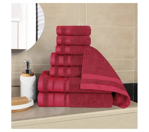 SUPERIOR 8pc Zero Twist Cotton Dobby Border Sof T Towel Set - One-color