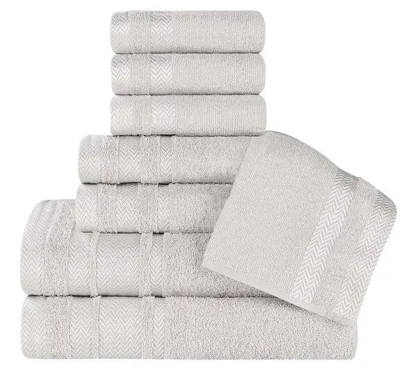 SUPERIOR 8pc Zero Twist Cotton Dobby Border Sof T Towel Set