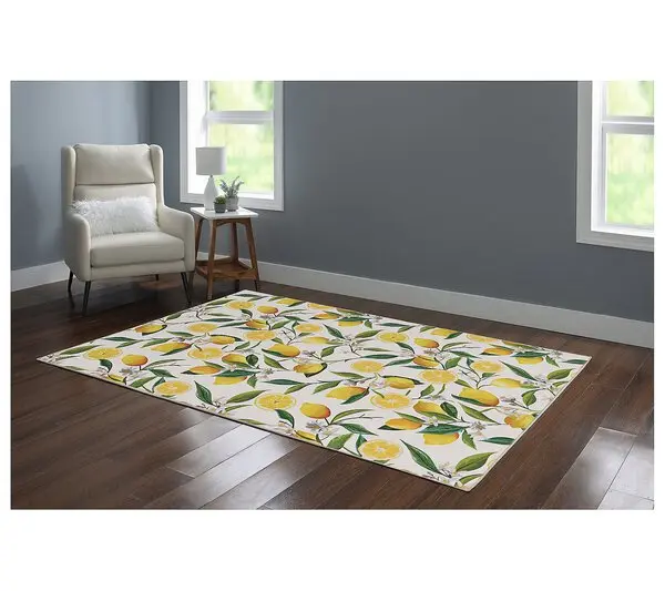 LINON Washable Carly Lemon Pattern 5 'x7' Area Rug - One-color