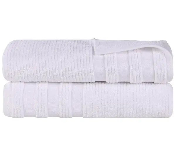 SUPERIOR 2pc Soft Zero Twist Cotton Ribbed Plus H Bath Sheets