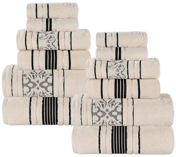 SUPERIOR 12pc Sadie Zero Twist Cotton Absorbent Towel Set