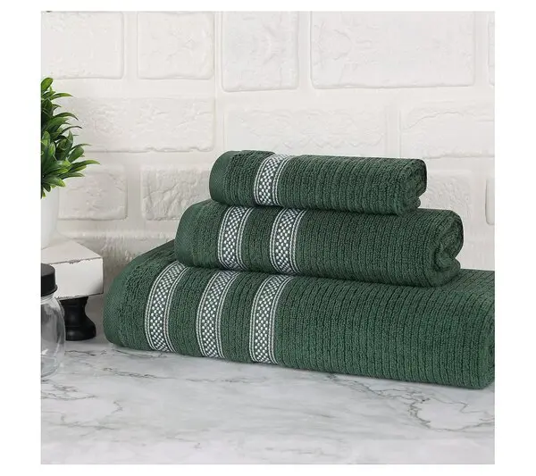 SUPERIOR 3pc Soft Zero Twist Cotton Ribbed Plus Towel Set - One-color