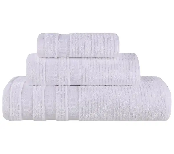 SUPERIOR 3pc Soft Zero Twist Cotton Ribbed Plus Towel Set