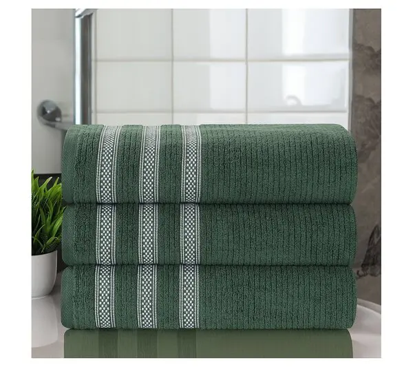 SUPERIOR 3pc Soft Zero Twist Cotton Ribbed Plus Bath Towels - One-color