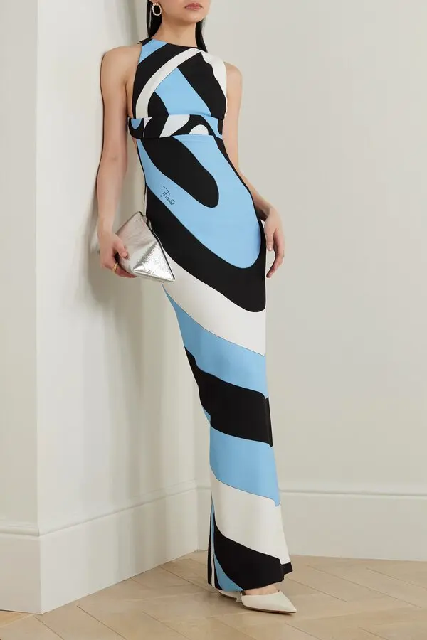 pucci open back dress PUCCI Open-Back Silk-Twill Halterneck Midi Dress in Natural