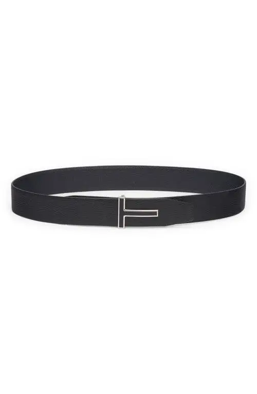 TOM FORD Logo Grained Leather Belt - Dark Navy