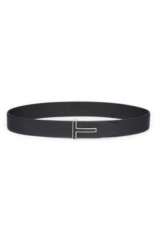 TOM FORD Logo Grained Leather Belt - Dark Navy