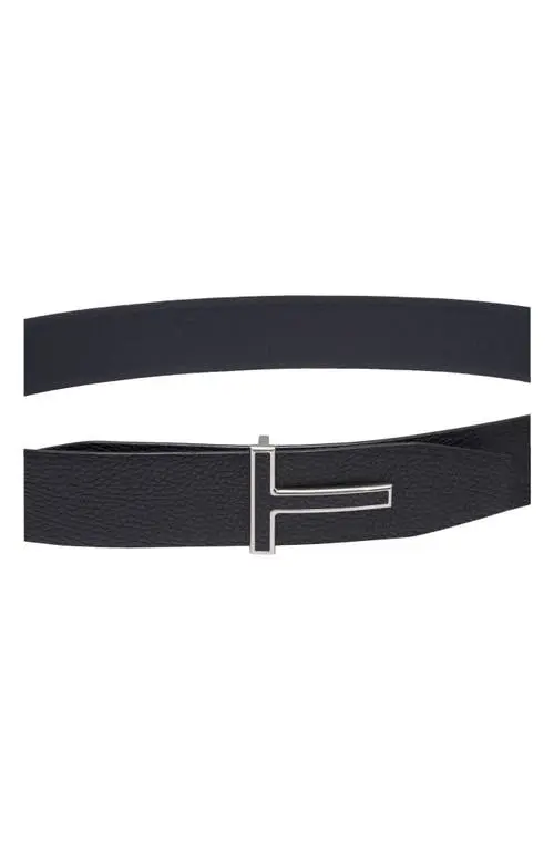 TOM FORD Logo Grained Leather Belt - Dark Navy