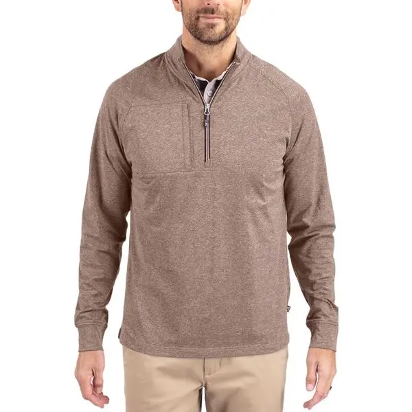 Cutter & Buck Adapt Heather Quarter Zip Pullover - Texas Orange Heather