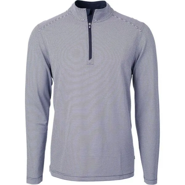 Cutter & Buck Virtue Micro Stripe Quarter Zip Pullover - Navy Blue/white