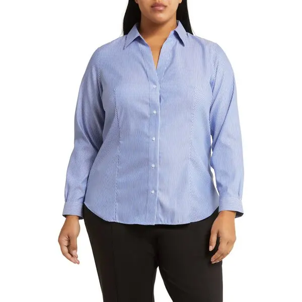 Jones New York Striped Cotton Shirt - Blue/white