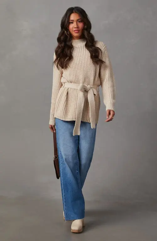 VICI Wixson Rib Belted Mock Neck Sweater