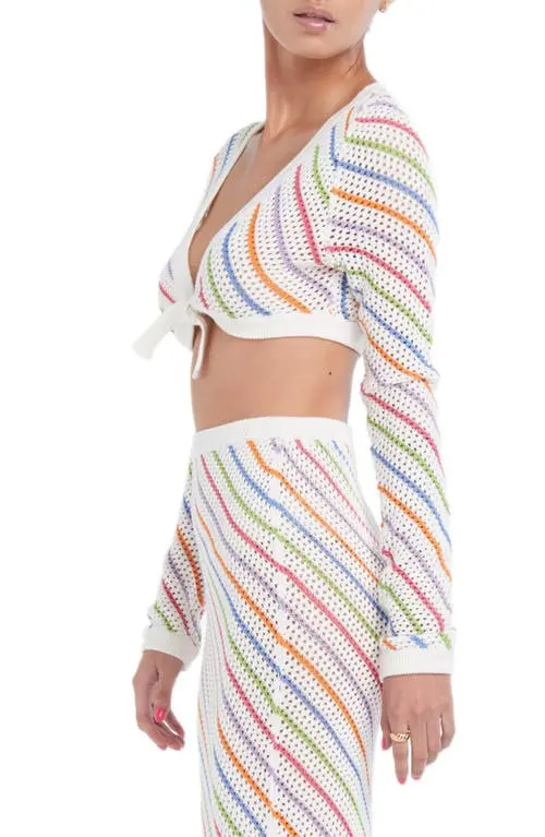 CAPITTANA Bruna Stripe Crochet Crop Cover-up Sweater