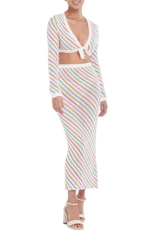 CAPITTANA Bruna Stripe Crochet Crop Cover-up Sweater