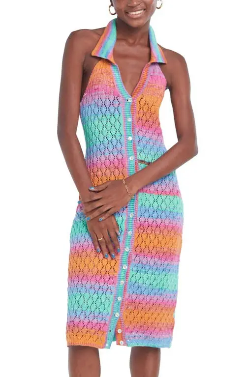 CAPITTANA Cielo Multicolor Crochet Halter Cover-up Dress - Multicolor Blue