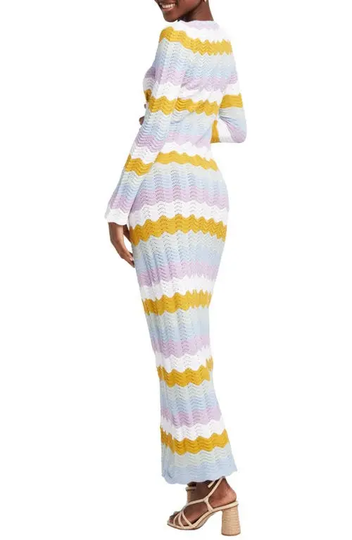 CAPITTANA Ella Stripe Long Sleeve Knit Cover-up Dress
