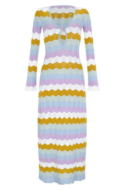 CAPITTANA Ella Stripe Long Sleeve Knit Cover-up Dress