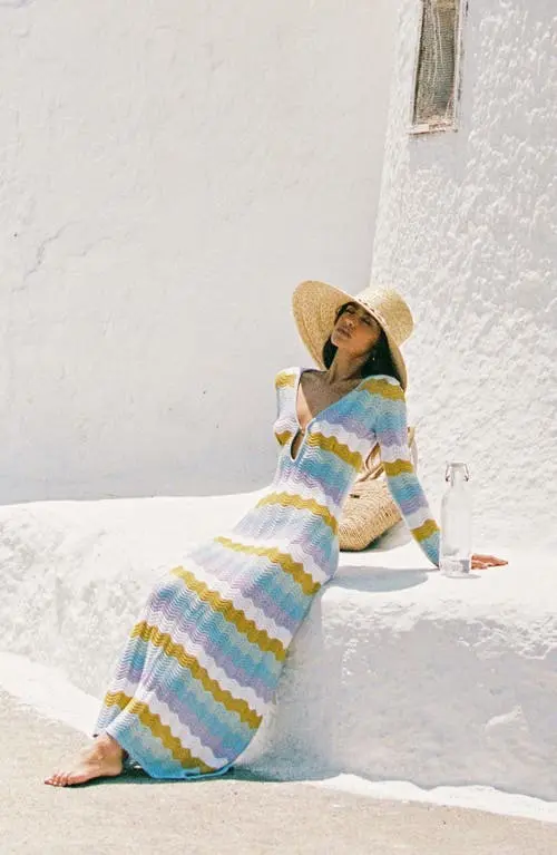 CAPITTANA Ella Stripe Long Sleeve Knit Cover-up Dress