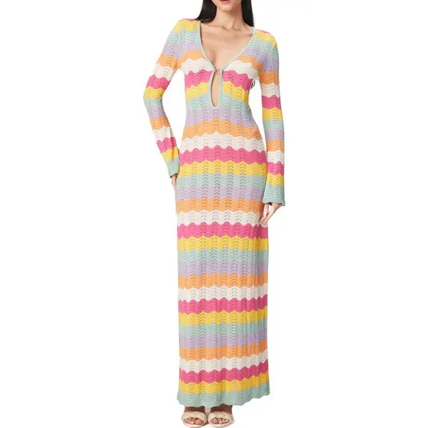 CAPITTANA Ella Stripe Long Sleeve Knit Cover-up Dress - Multicolor Pink