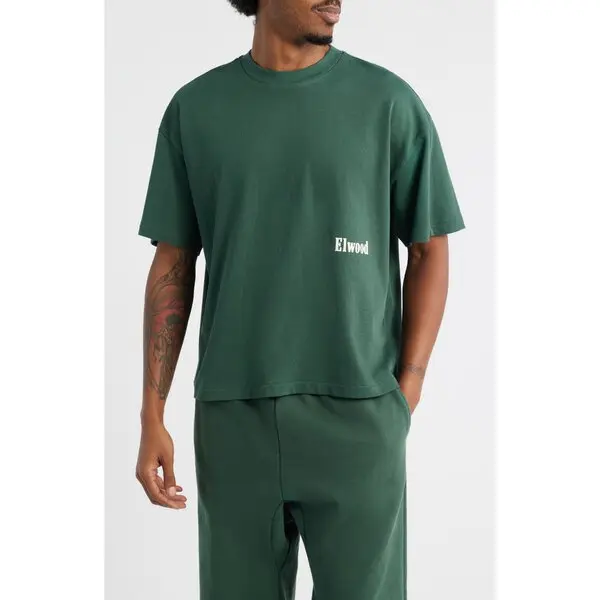 ELWOOD Boxy Heavyweight Cotton Crop T-shirt - Emerald