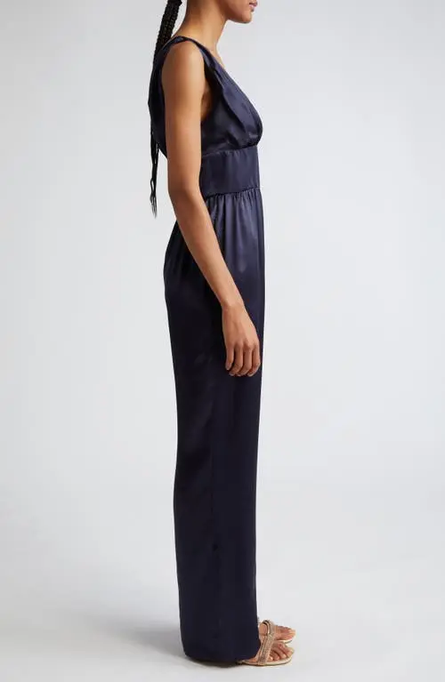 Eleventy Plunge Neck Silk Charmeuse Jumpsuit