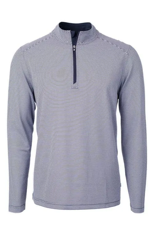 Cutter & Buck Virtue Micro Stripe Quarter Zip Pullover - Navy Blue/white