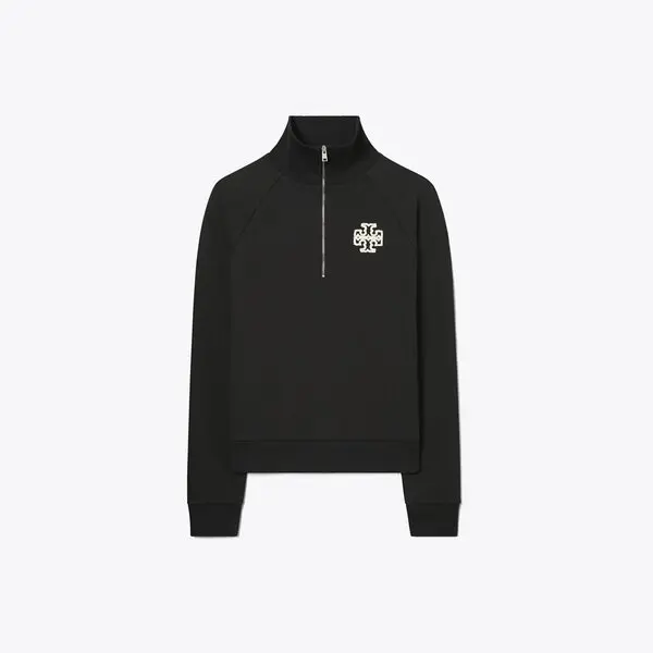Tory Burch Heavy French Terry Half-zip Sweatshirt - Black