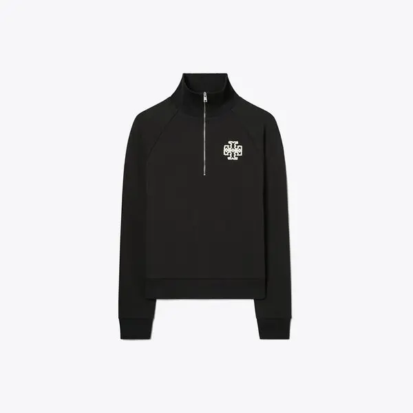 Tory Burch Heavy French Terry Half-zip Sweatshirt - Black